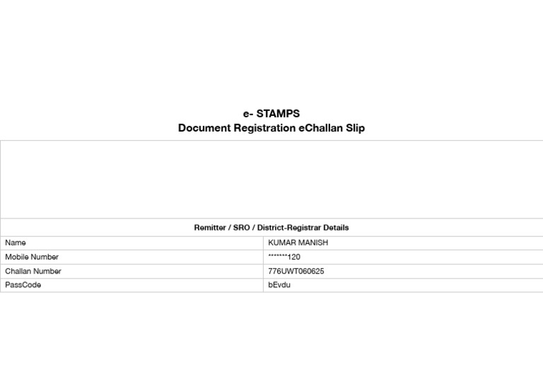 e-Stamp Registration Challan Slip | PDF