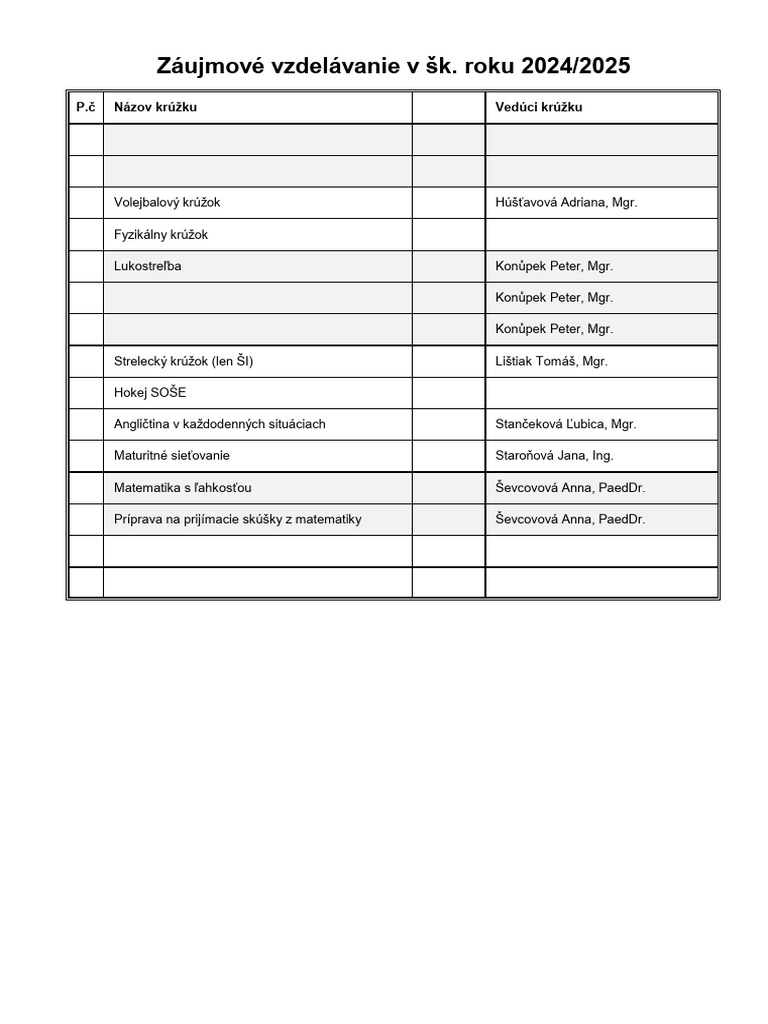 Ponuka Kruzkov 2024 2025 | PDF