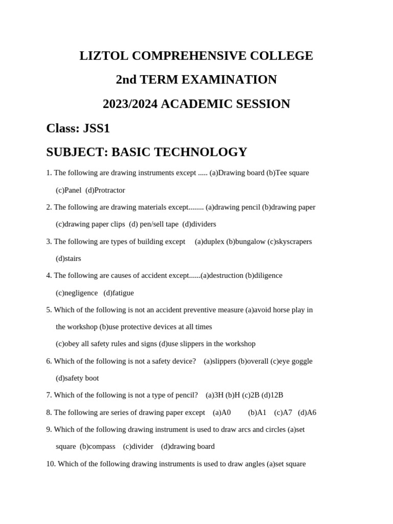 JSS1 & JSS2 Basic Technology Exam Guide | PDF | Rectangle | Area