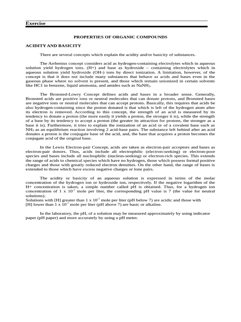 Exercise Acidity and Basicity | PDF | Acid | Materials