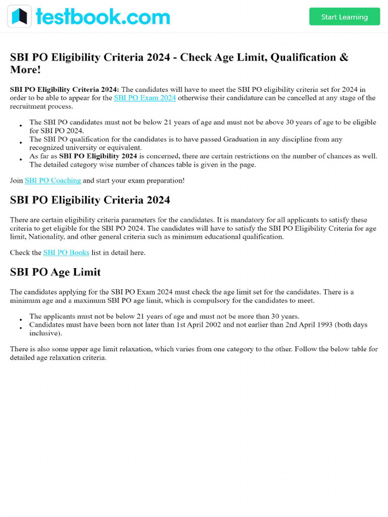 SBI PO Eligibility Criteria 2024 - Check Age Limit, Qualification ...