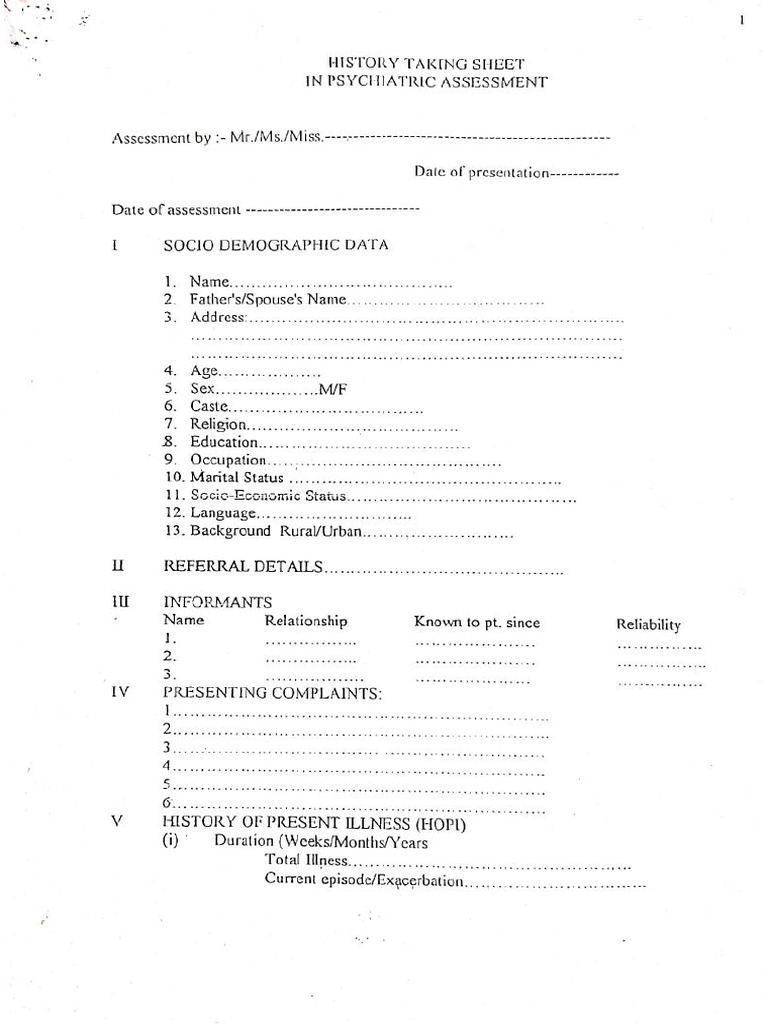 Psychiatric History Form | PDF