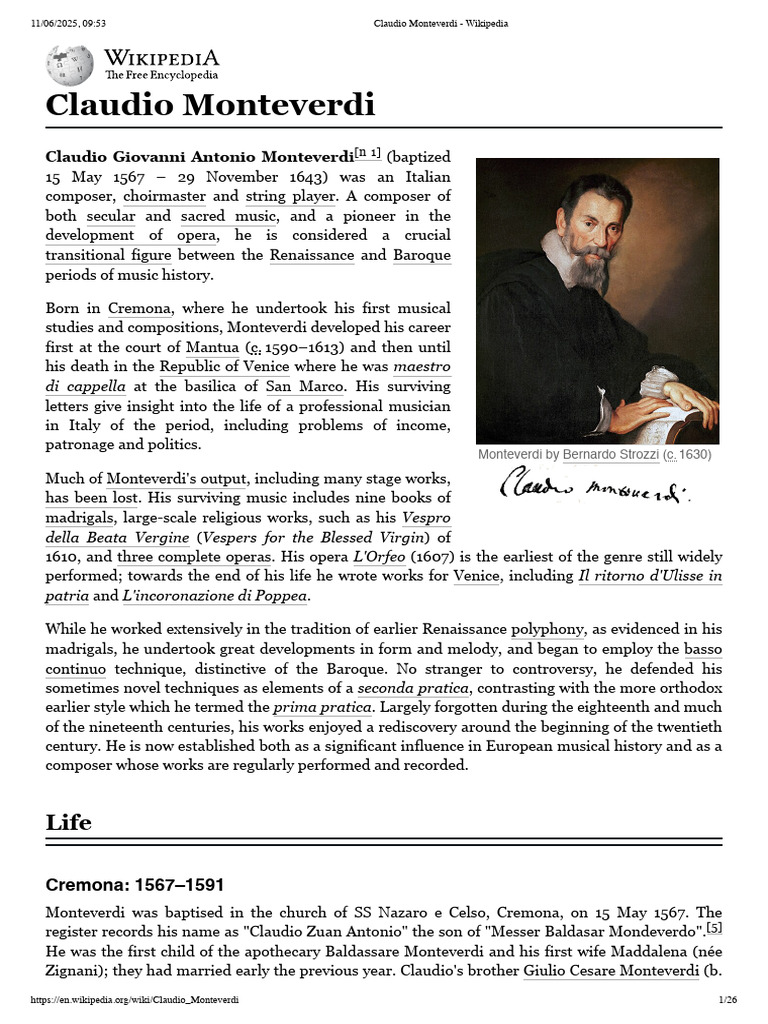 Claudio Monteverdi - Wikipedia | PDF | Classical Music | Musicology