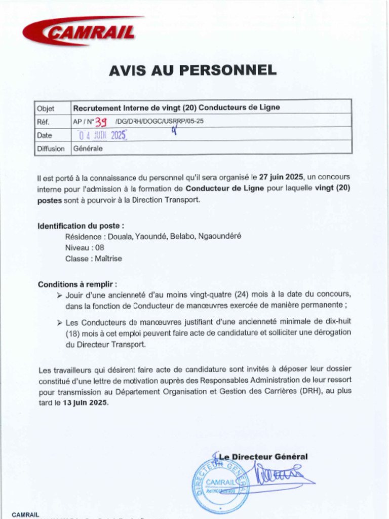 Recrutement Interne 20 Conducteurs | PDF