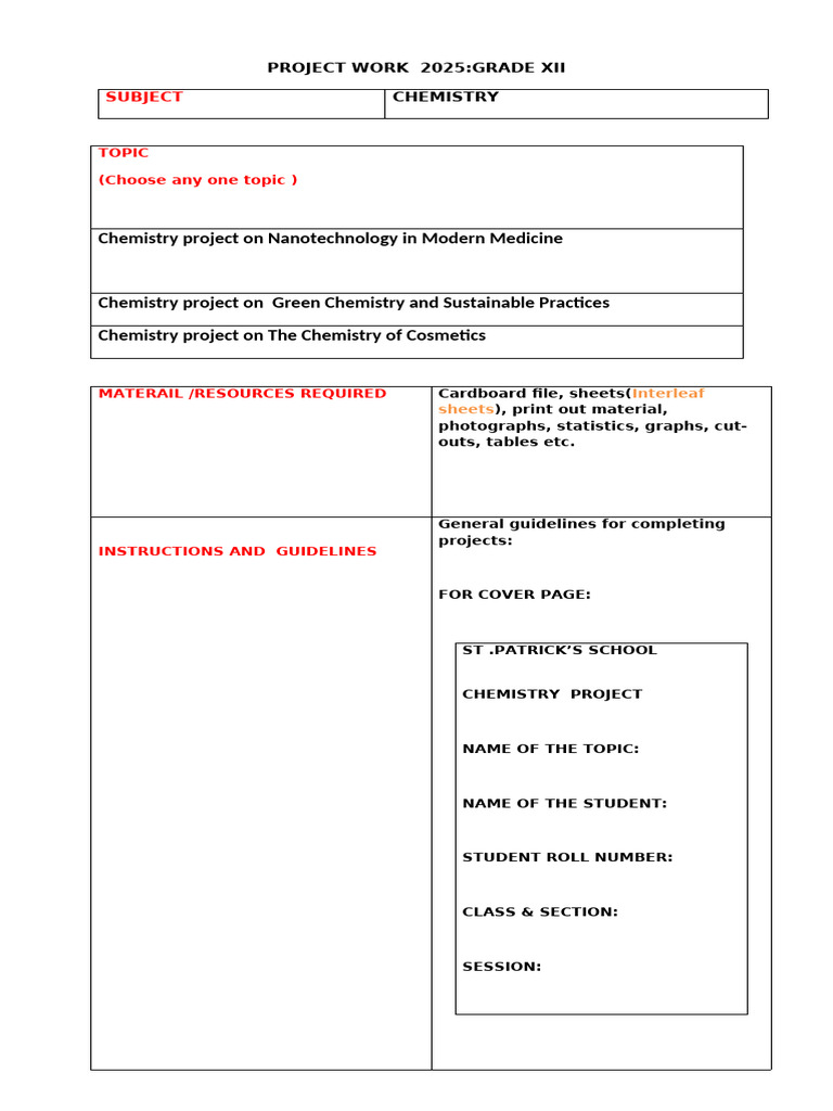 Class 12 Chemistry Project Guidelines | PDF
