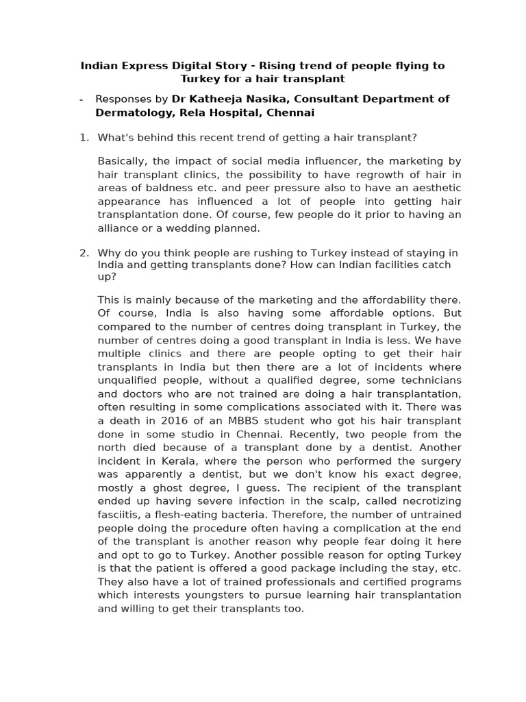 Indian Express Digital + Hair Transplant Story + by DR Katheeja Nasika ...