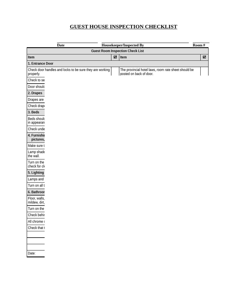 Guest Hosue Inspection Checklist | PDF