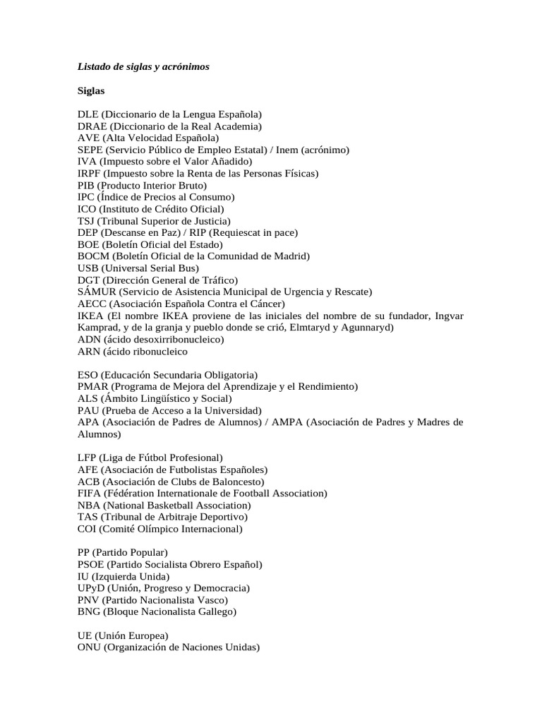 Lista de Siglas y Acrónimos Comunes | PDF | Objeto volador no identificado