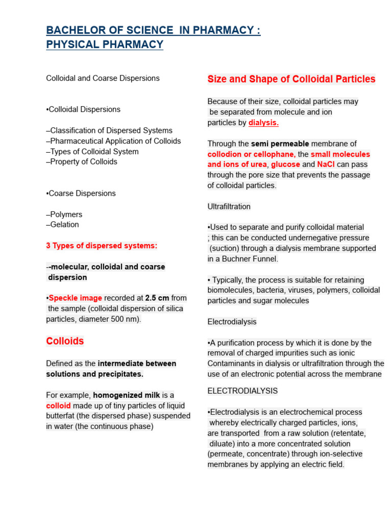 Colloidal and Coarse Dispersions | PDF | Colloid | Gel
