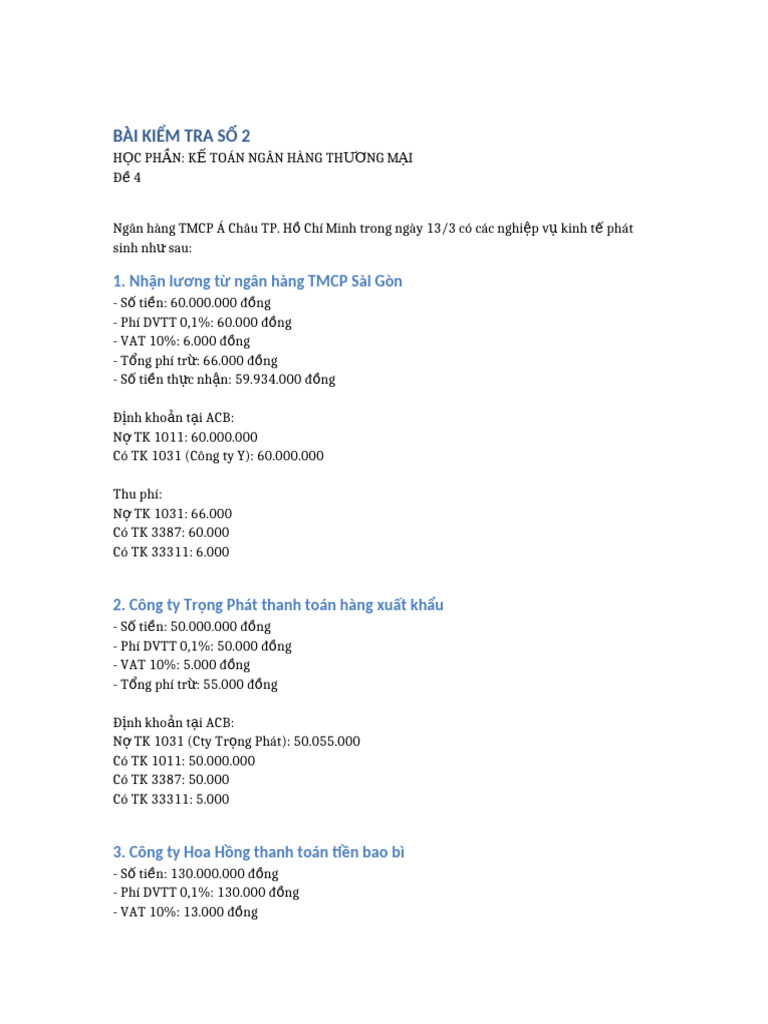 Bai Kiem Tra So 2 KT NHTM de 4 | PDF