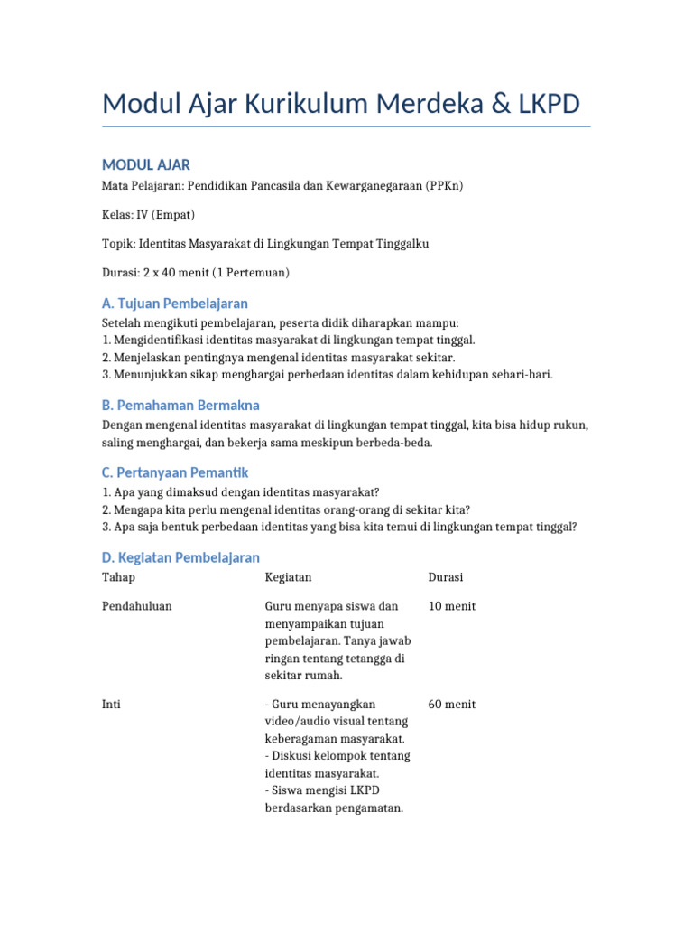 Modul Ajar Dan LKPD Identitas Masyarakat | PDF