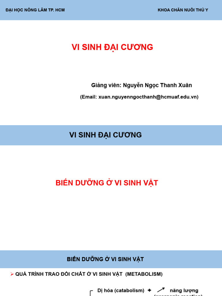 Bai Giang Mon Vi Sinh Đai Cuong - Bien Duong o VSV | PDF