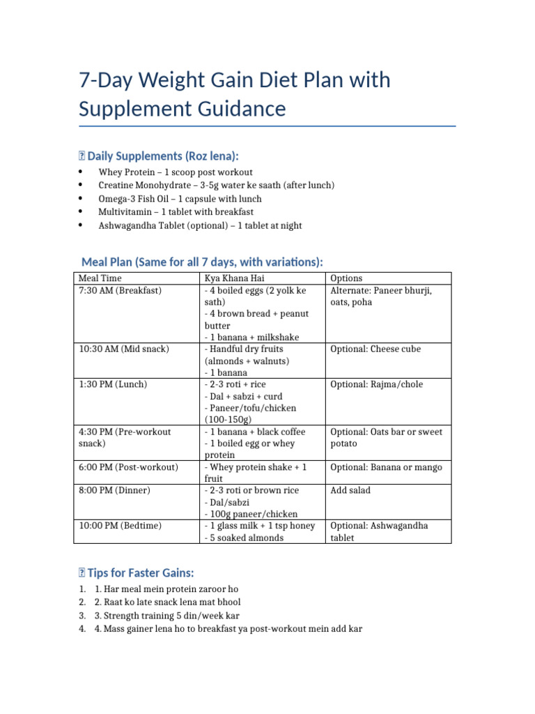 Weight Gain Diet Plan | PDF