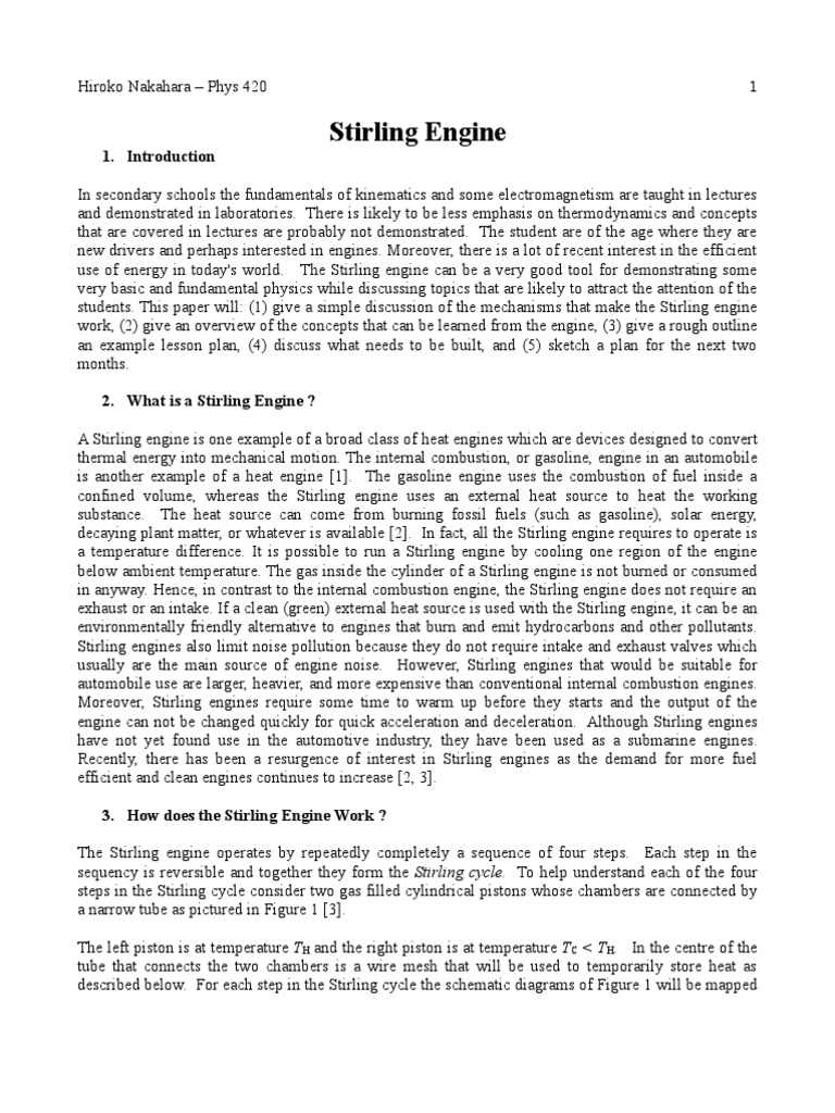 Stirling Engine Proposal | PDF | Heat | Internal Combustion Engine