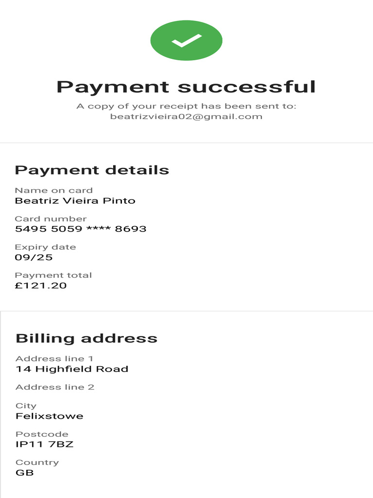 Payment Receipt for Beatriz Vieira | PDF