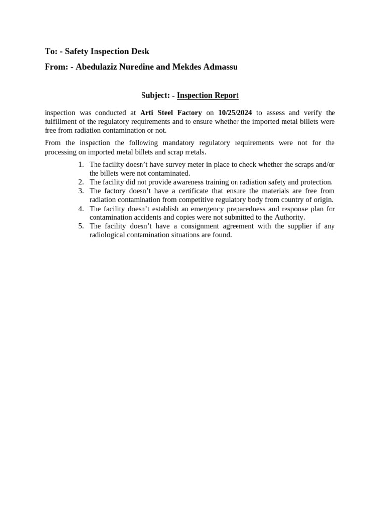 Metal Inspection Report | PDF | Scrap | Radiation Protection