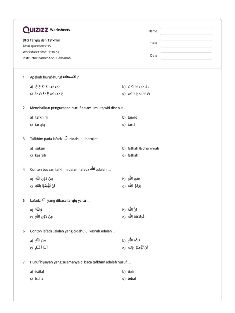 Worksheet Tafkhim dan Tarqiq BTQ | PDF