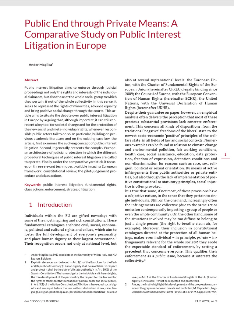 Public Interest Litigation in Europe | PDF | Lawsuit | Class Action