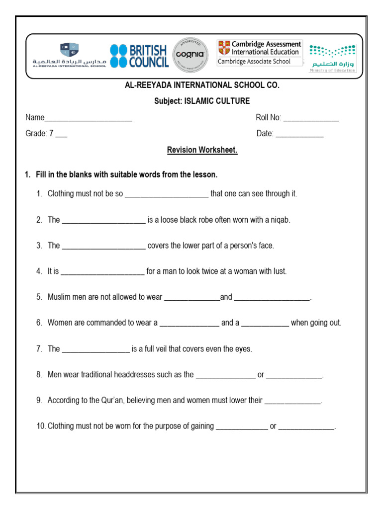 Islamic Worksheet | PDF | Hijab | Modesty
