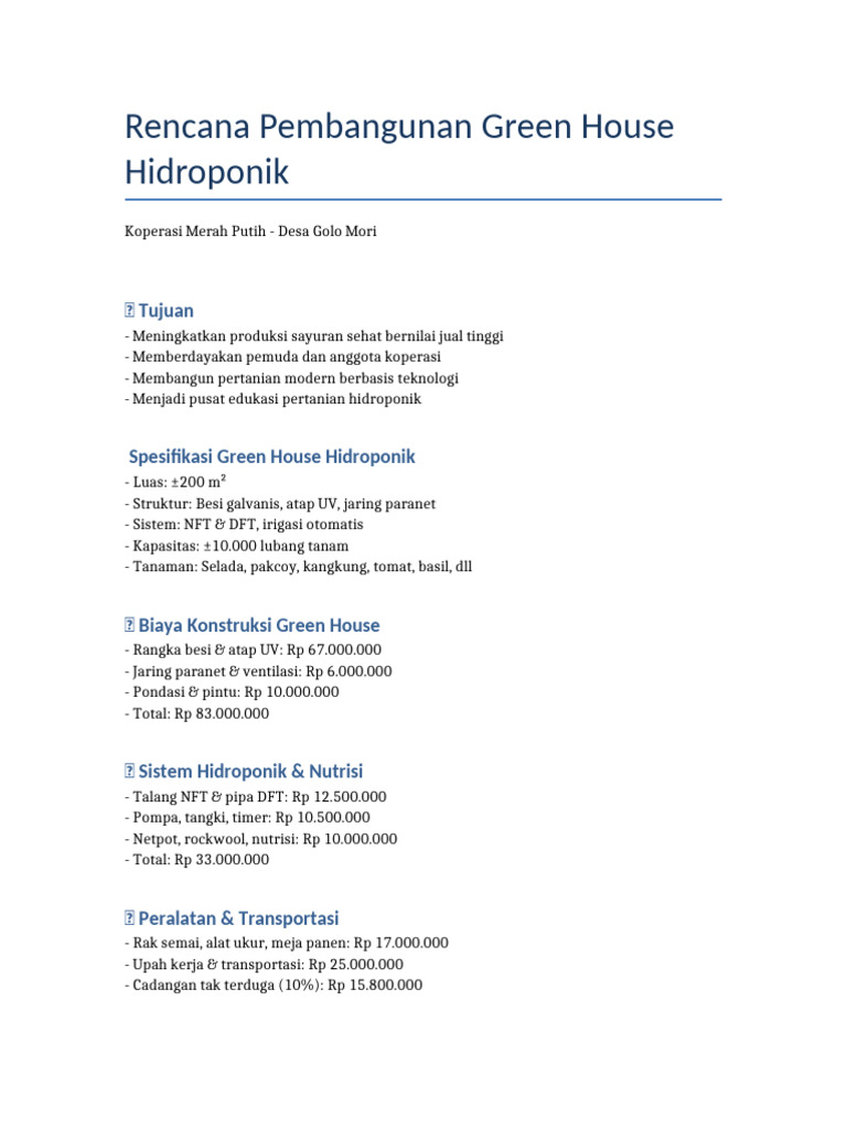 Rencana Green House Hidroponik Golo Mori | PDF
