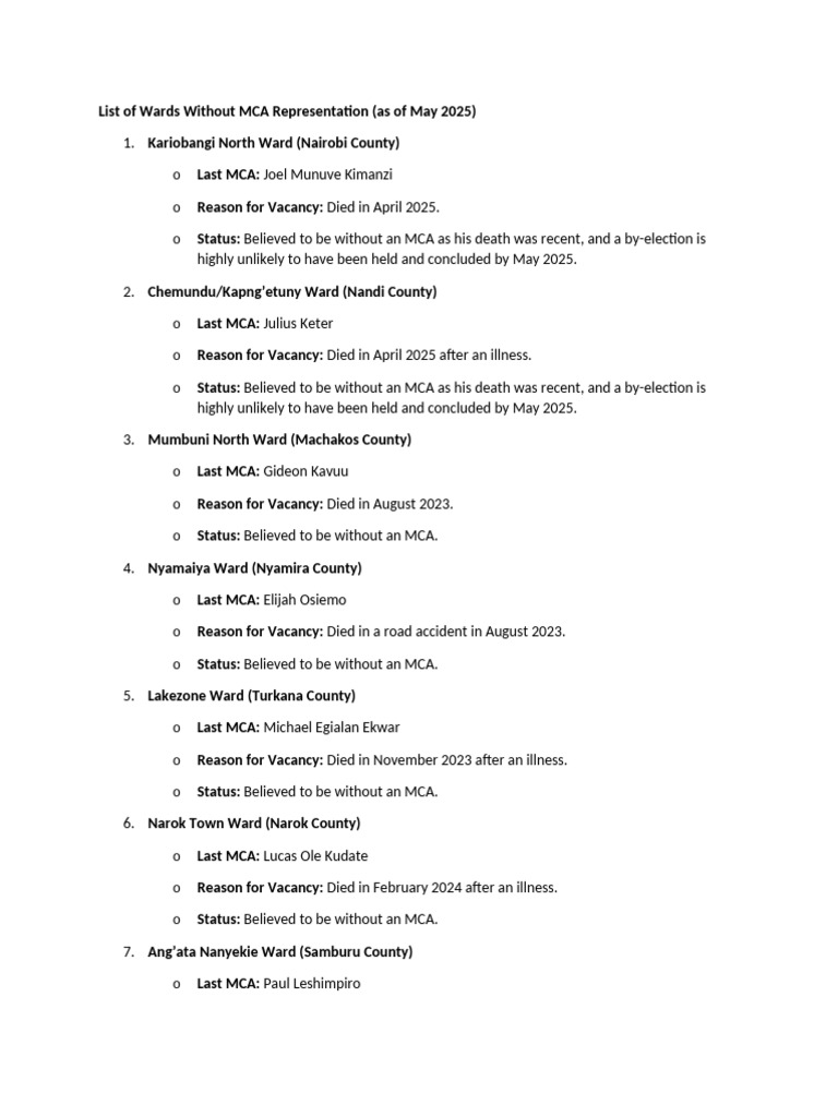 List of Wards Without MCA Representation | PDF