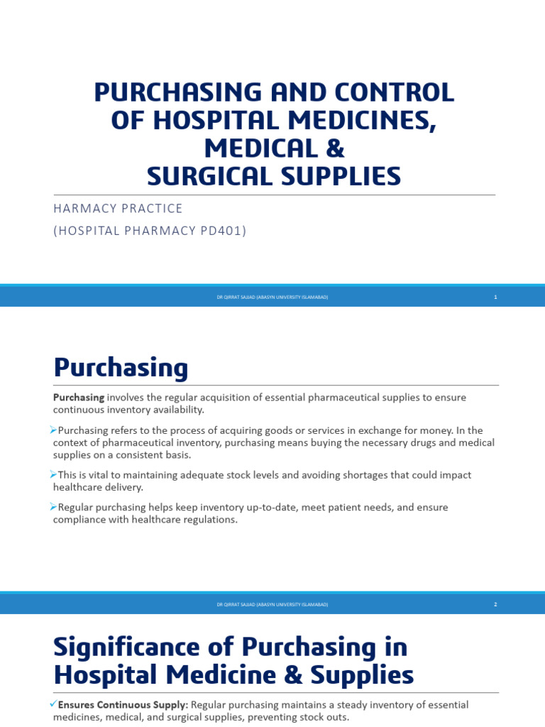 Purchasing and Control of Hospital Medicines | PDF | Pharmacy | Procurement