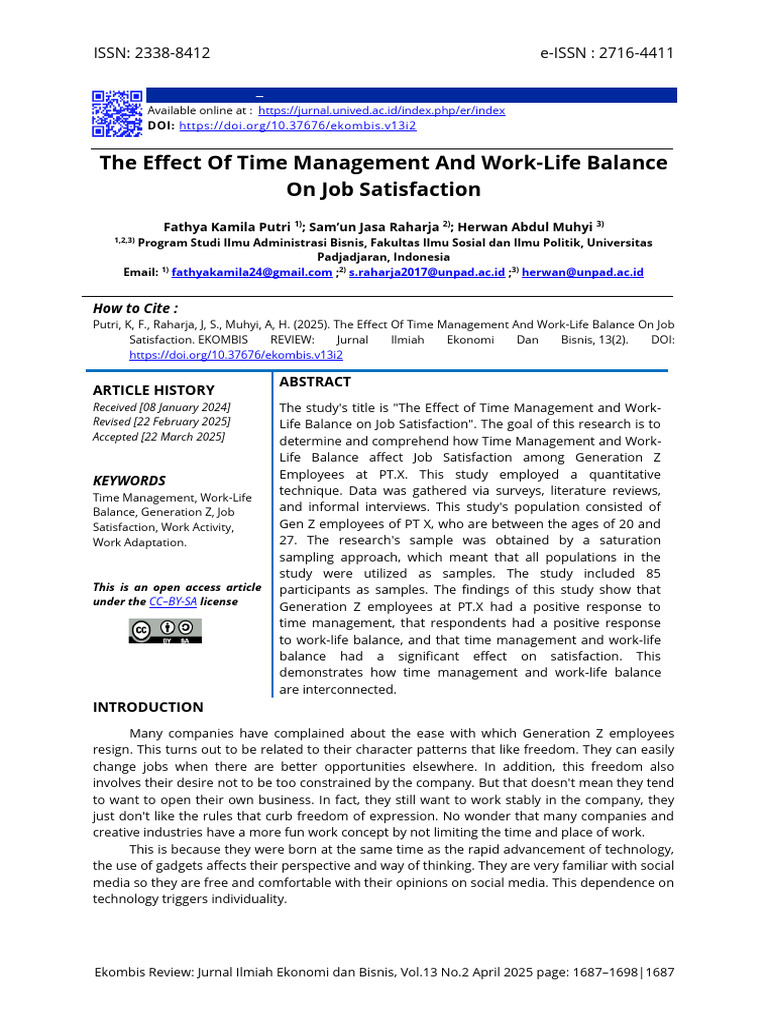The Effect of Time Management and Work-Life Balanc | PDF ...