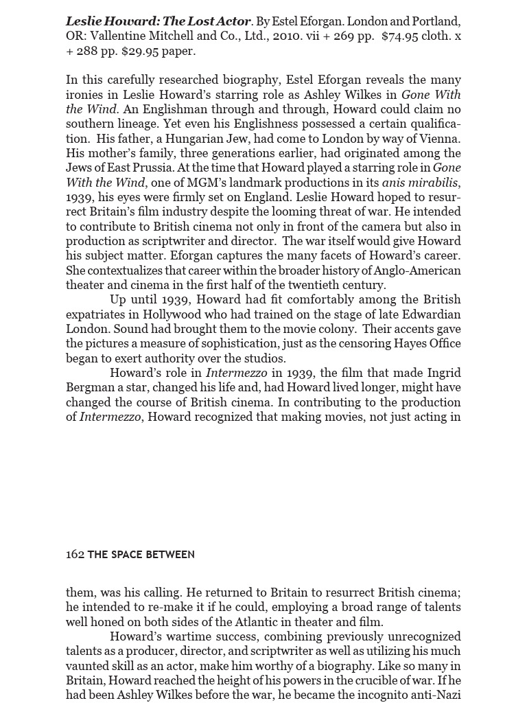 Book Review Leslie Howard The Lost Actor | PDF