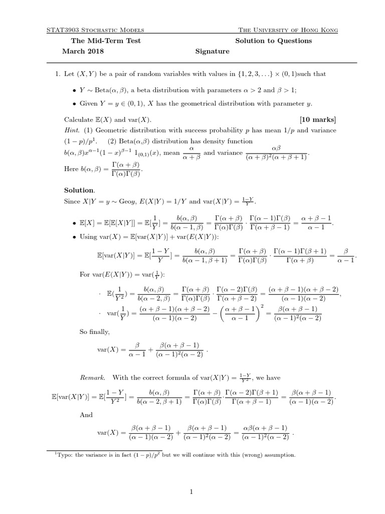 Mid Term (2018) | PDF | Statistical Models | Probability Theory