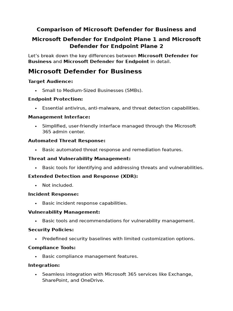 Microsoft Defender For Business, Endpoint Plane 1 and Plane 2 | PDF ...