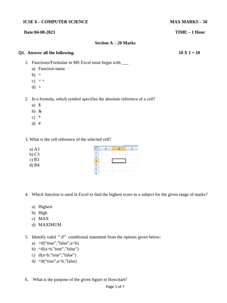 Grade 8 Sample Test Paper | PDF | Spreadsheet | Microsoft Excel