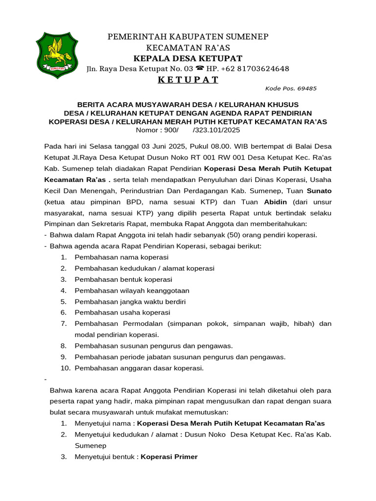 Contoh Berita Acara Kopdes Merah Putih-2 | PDF