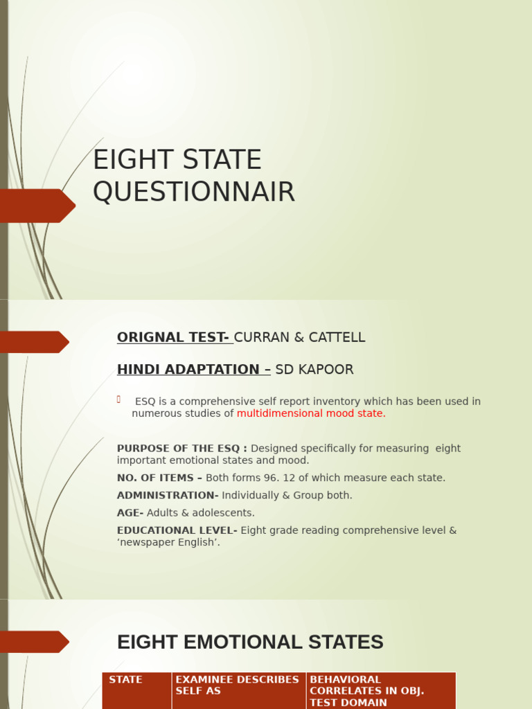 Eight State Questionnair | PDF | Mental Health | Mood (Psychology)