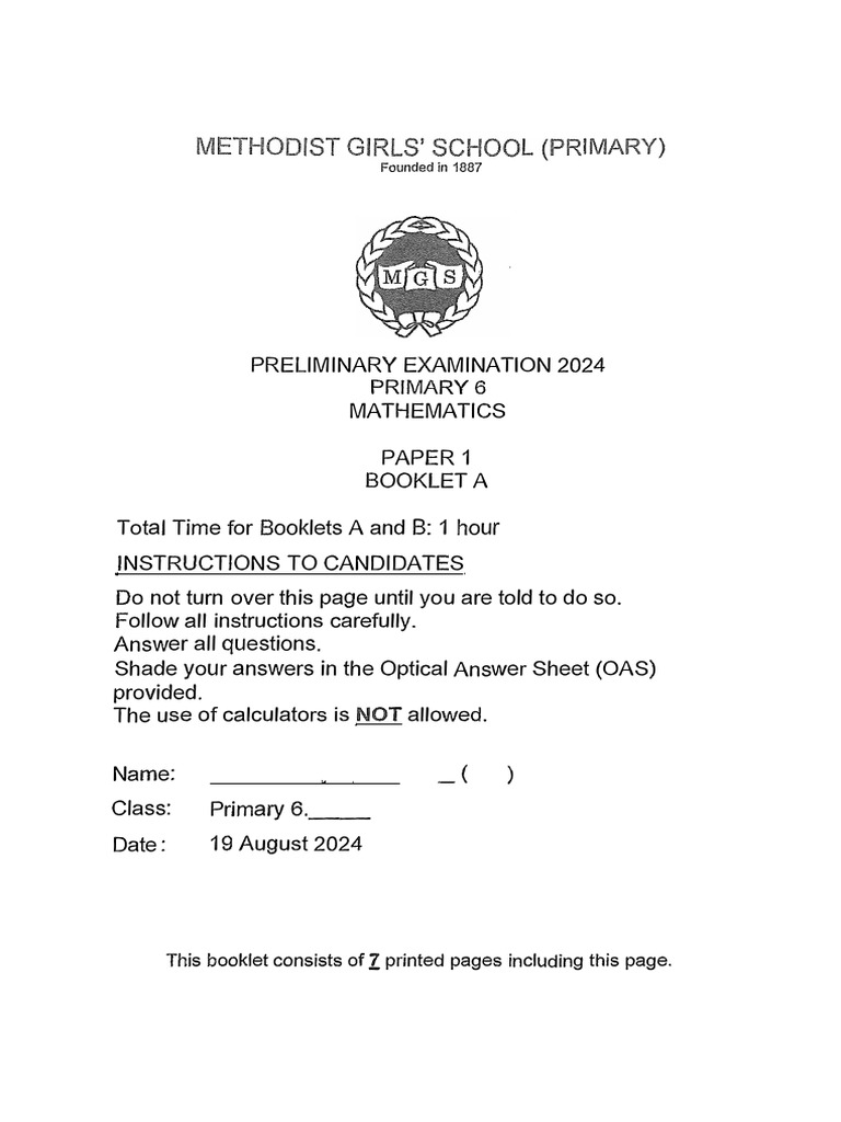 2024 P6 Maths Prelim Exam MGS | PDF