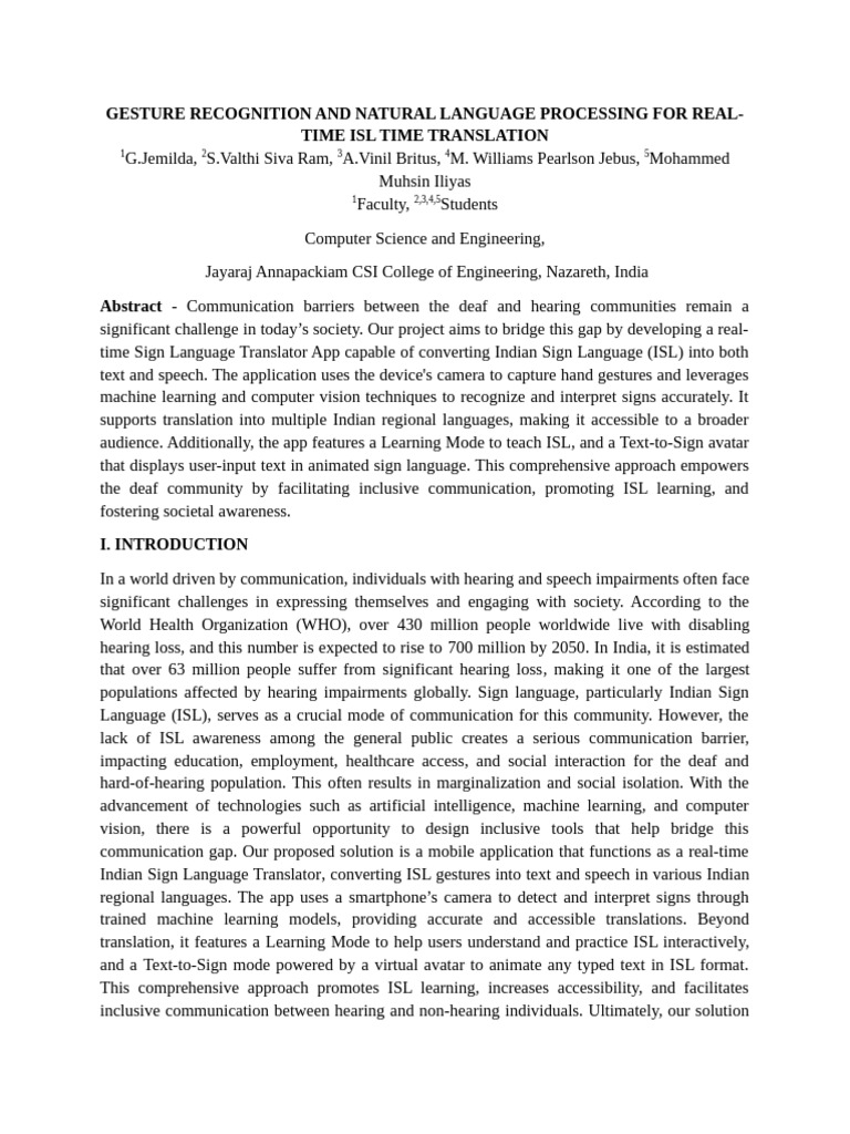 Gesture Recognition and Natural Language Processing For Real | PDF | Speech Synthesis | Sign ...