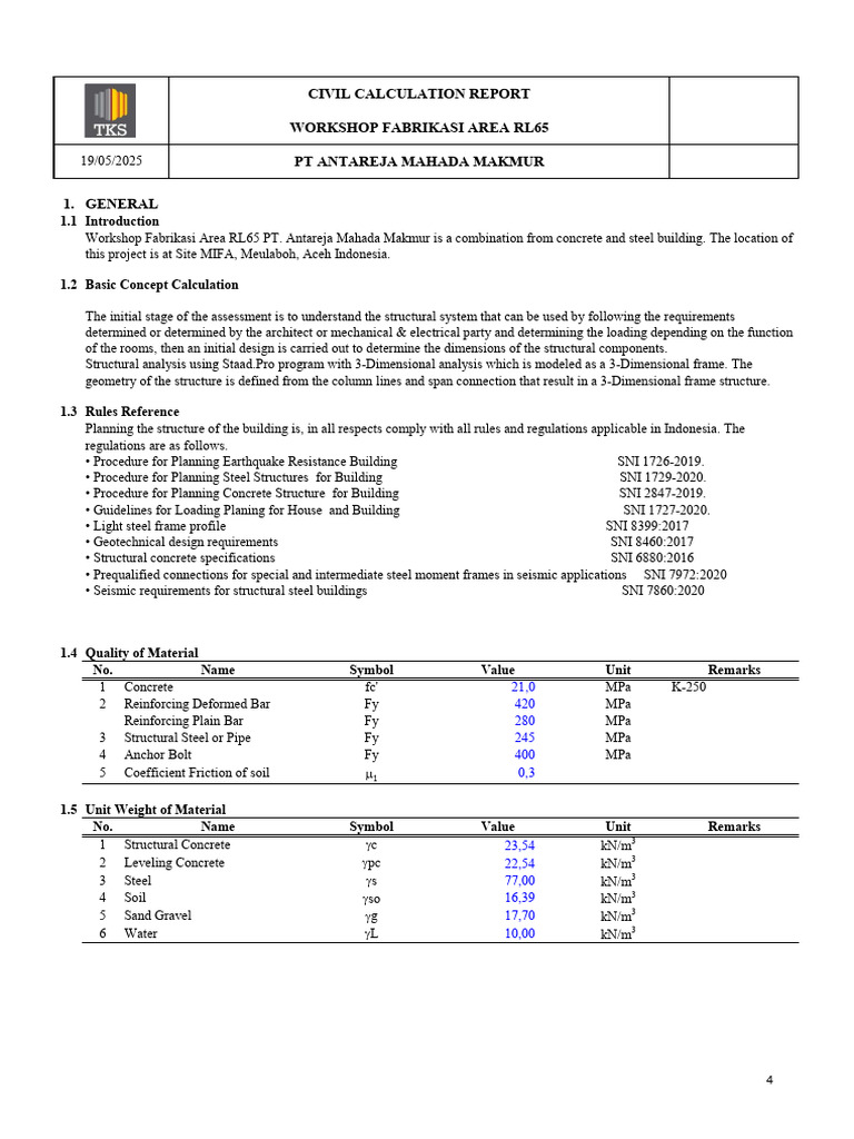 Civil & Structure Calculation Workshop Fabrikasi | PDF | Young's Modulus | Concrete