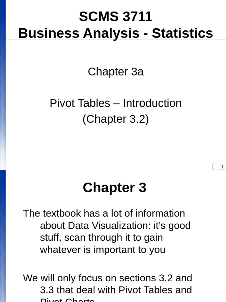 Chapter 3a Pivot Tables | PDF | Microsoft Excel | Data Management