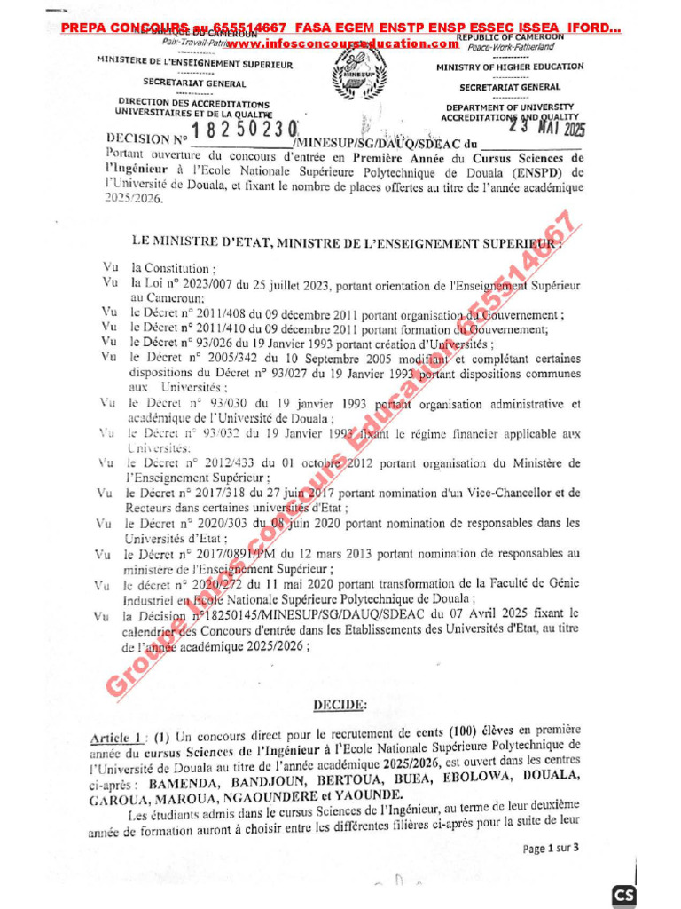 Concours Enspd Ing Sci Bac 2025 | PDF