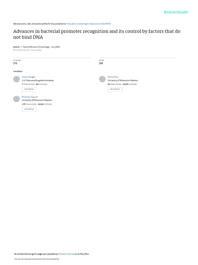 Advances in Bacterial Promoter Recognition and Its | PDF | Promoter ...