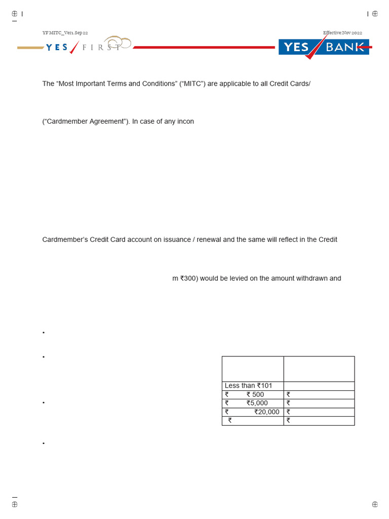 Yes First Mitc Credit Cards English | PDF | Credit Card | Banks