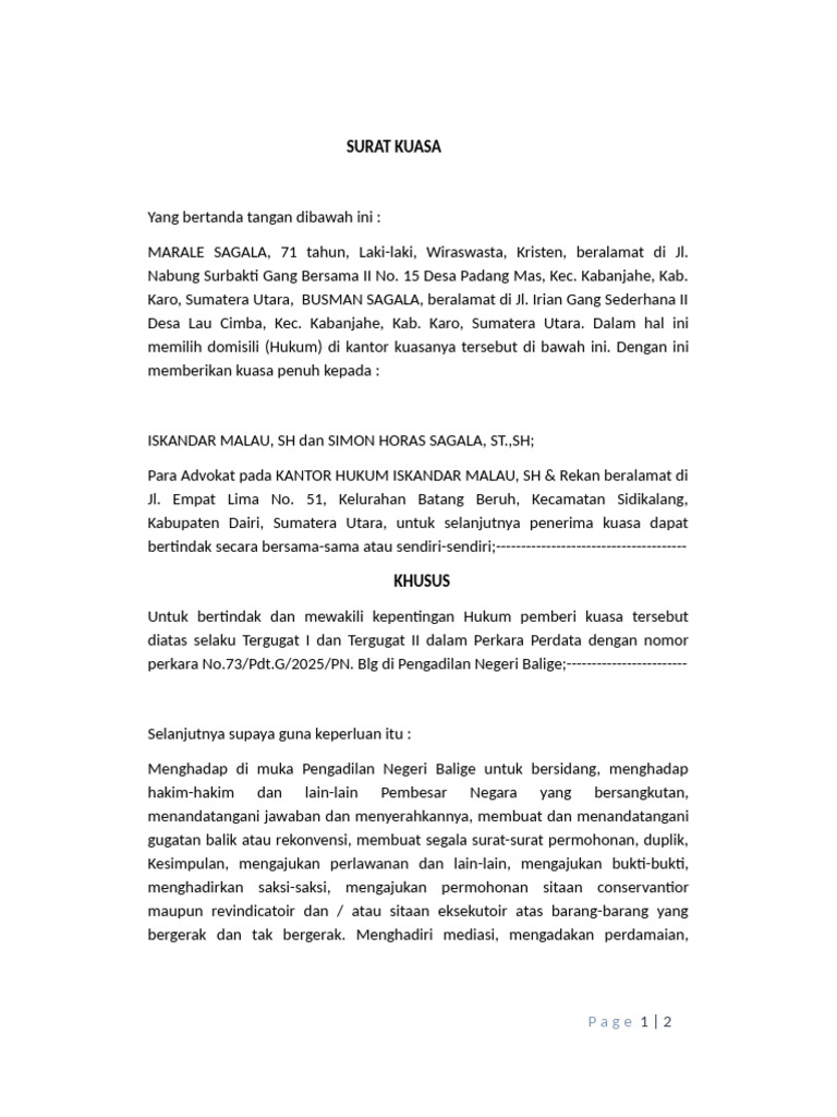 Surat Kuasa Busman Sagala | PDF