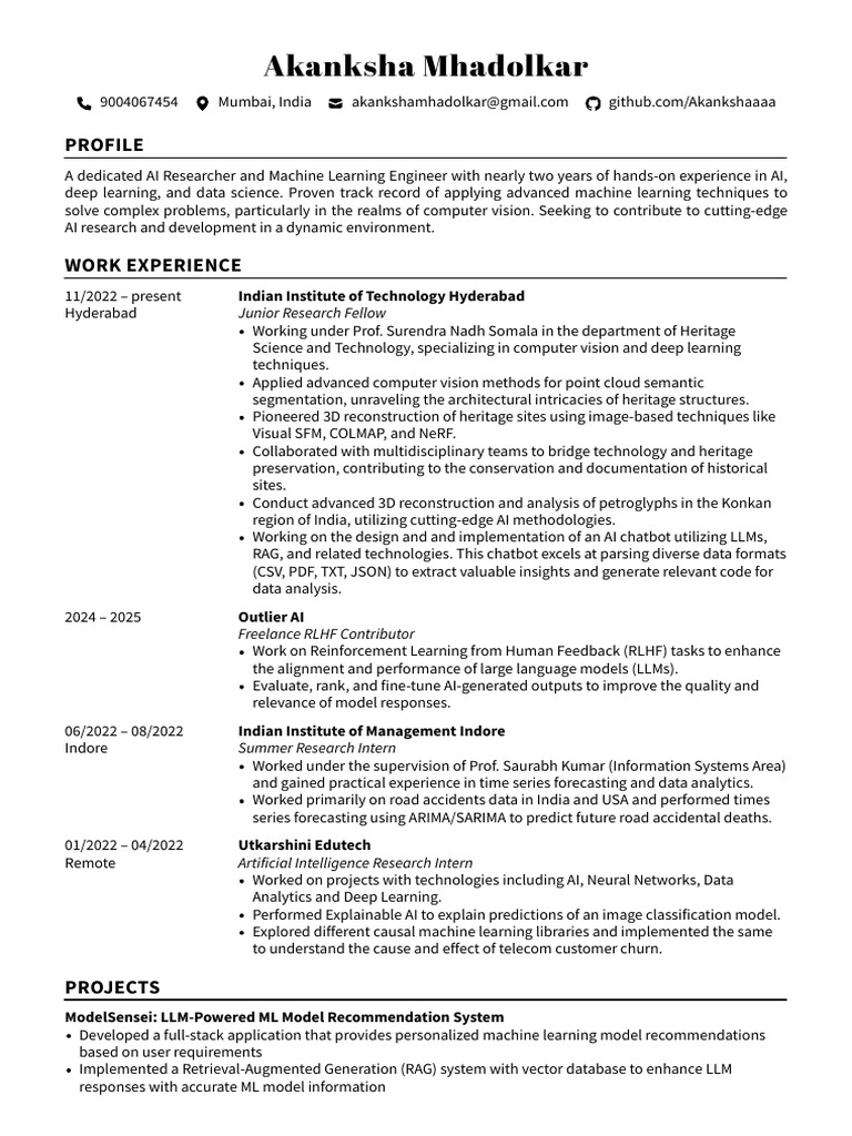 Akanksha Mhadolkar Resume | PDF | Machine Learning | Artificial ...
