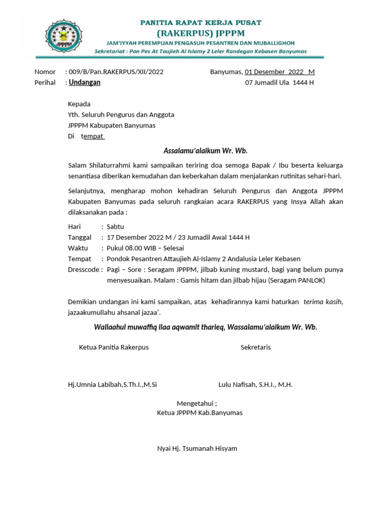 Undangan RAKERPUS JPPPM Banyumas | PDF
