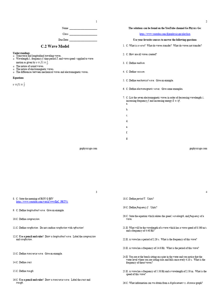 Microsoft Word - C.1 Simple Harmonic Motion Version 2 | PDF | Waves ...