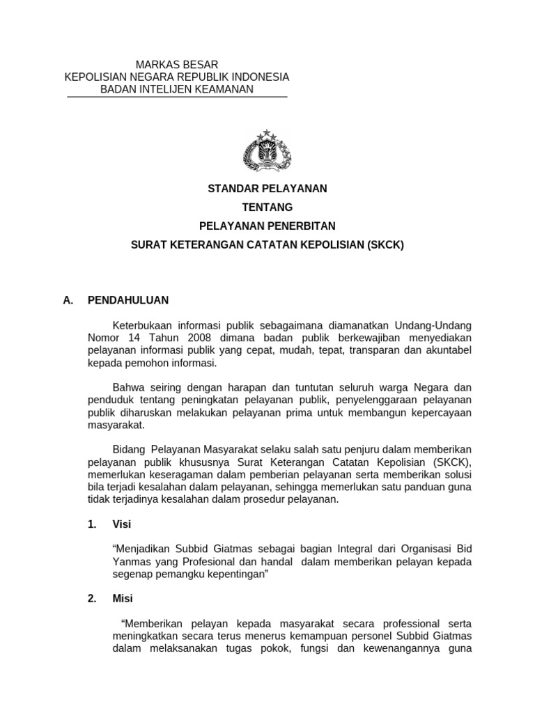 Standar Pelayanan SKCK Sesuai RBP | PDF