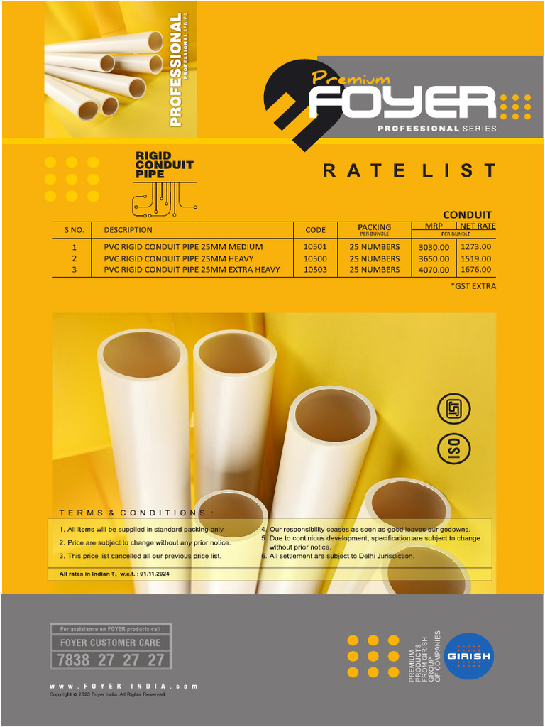 Foyer Pipe Rate List | PDF