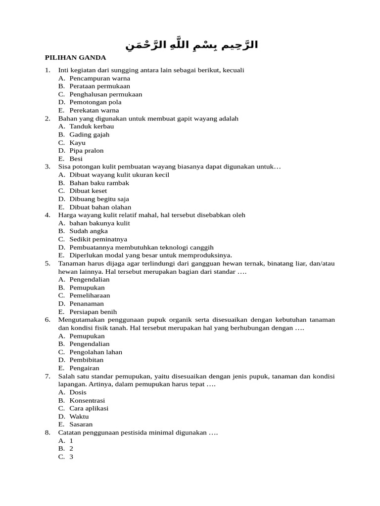 Soal PAT PKWU KELAS X 2025 - 2026 | PDF
