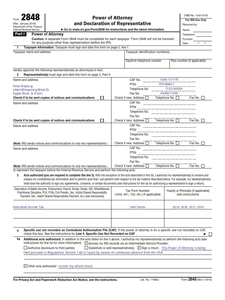 Power of Attorney and Declaration of Representative | PDF | Internal ...