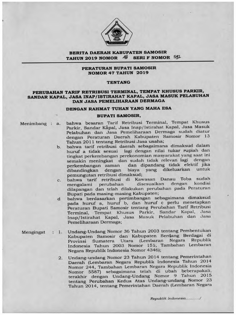 Perbup Nomor 47 Tahun 2019 | PDF