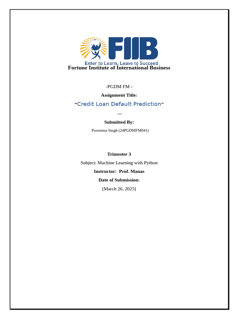 Credit Loan Default Prediction | PDF | Receiver Operating Characteristic | Machine Learning